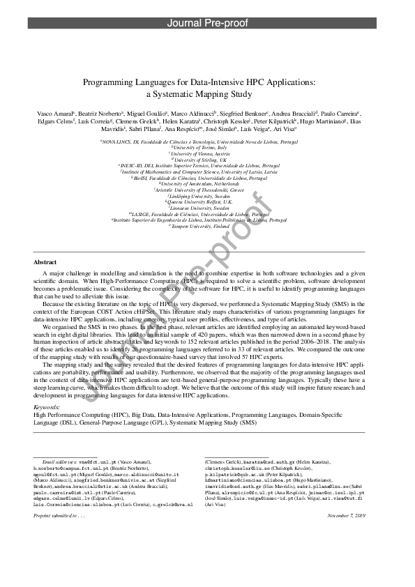 (PDF) Programming Languages for Data-Intensive HPC Applications: a Systematic Mapping Study