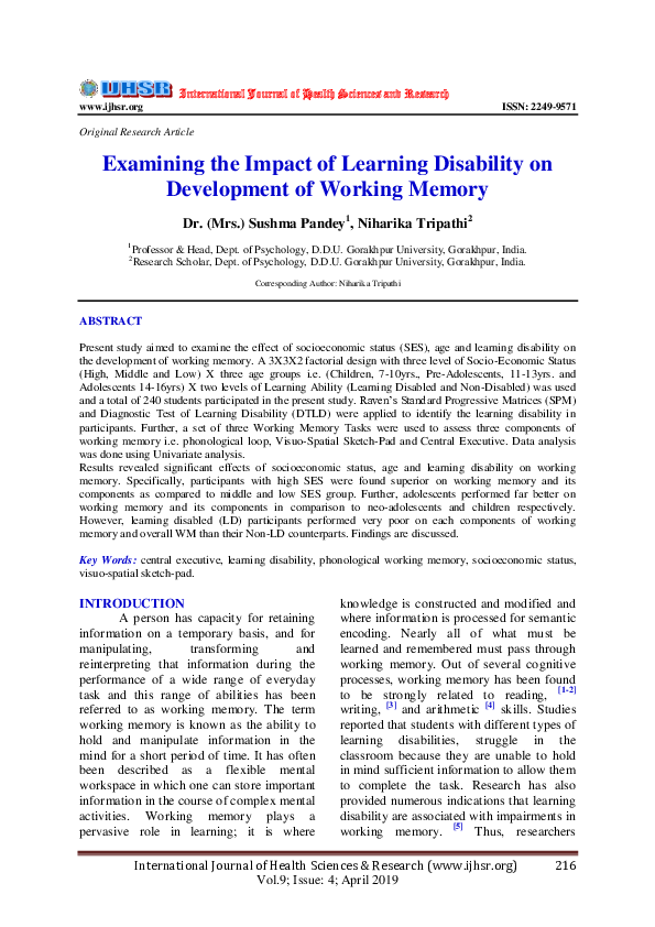 (PDF) Examining the Impact of Learning Disability on Development of ...