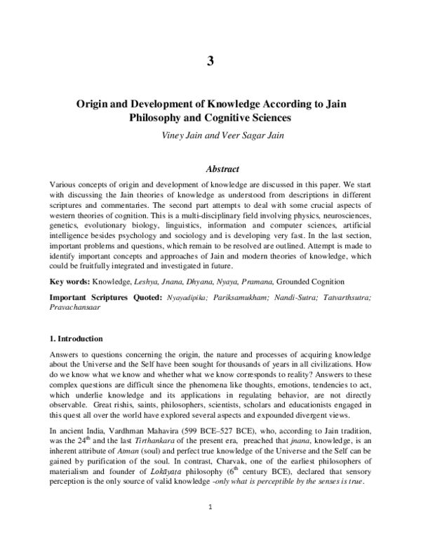 (PDF) Origin and Development of Knowledge According to Jain Philosophy ...
