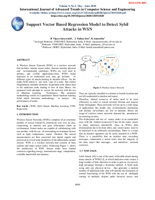 (PDF) Support Vector Based Regression Model to Detect Sybil Attacks in WSN