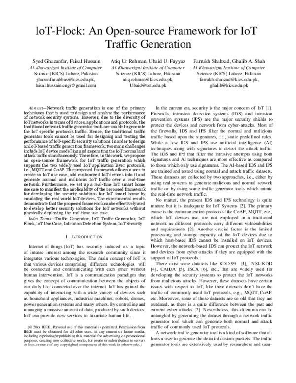 Pdf Iot Flock An Open Source Framework For Iot Traffic Generation