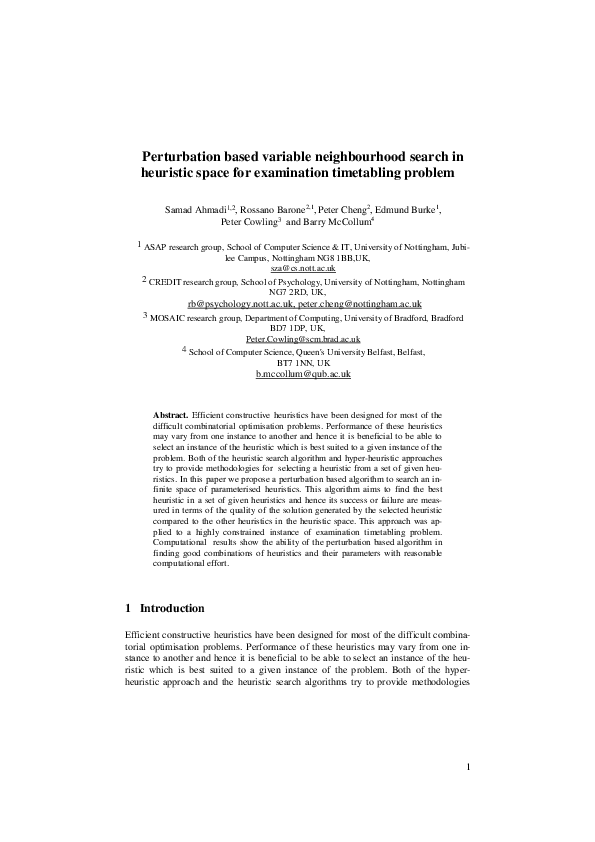 (PDF) Perturbation based variable neighbourhood search in heuristic space for examination ...