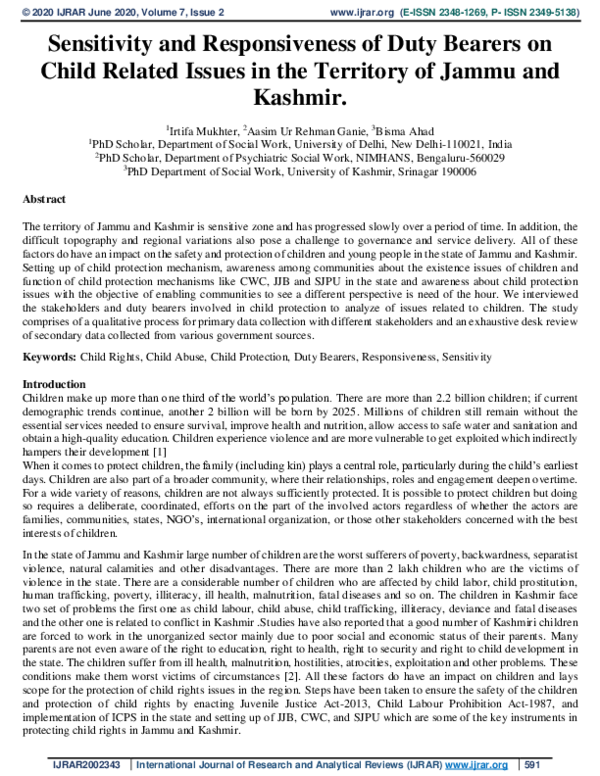 (PDF) Sensitivity and Responsiveness of Duty Bearers on Child Related ...