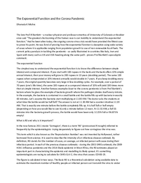 (PDF) The Exponential Function and the Corona Pandemic