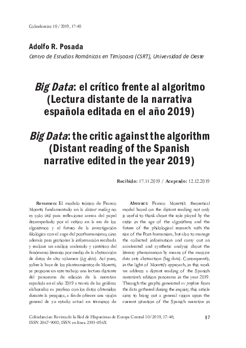(PDF) Adolfo Rodríguez Posada - Big Data: el crítico frente al algoritmo (Lectura distante de la ...