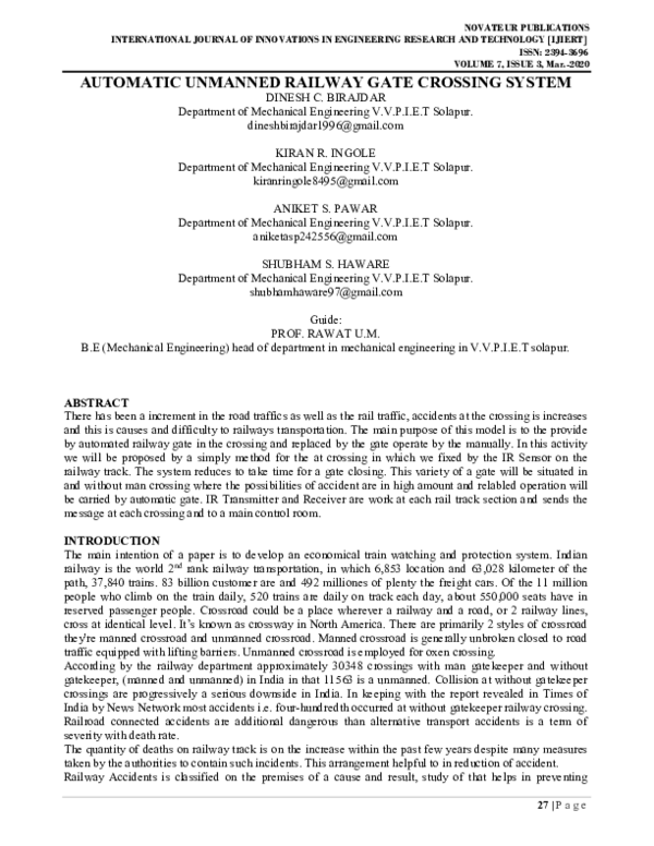 (PDF) IJIERT-AUTOMATIC UNMANNED RAILWAY GATE CROSSING SYSTEM