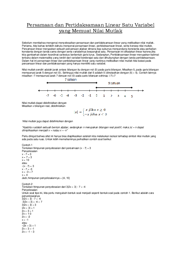 (PDF) Persamaan dan Pertidaksamaan Linear Satu Variabel yang Memuat ...