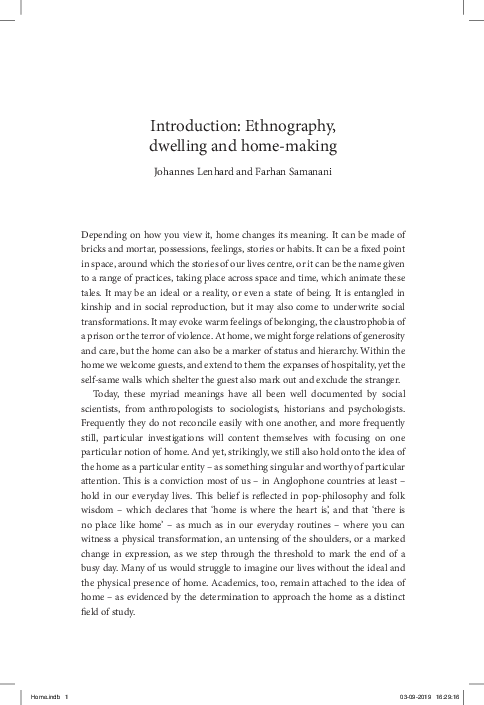 (PDF) Introduction: Ethnography, dwelling and home-making