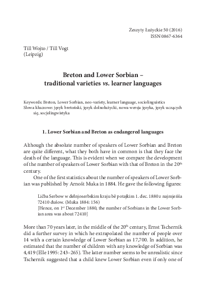 (PDF) Breton and Lower Sorbian - traditional varieties vs. learner ...