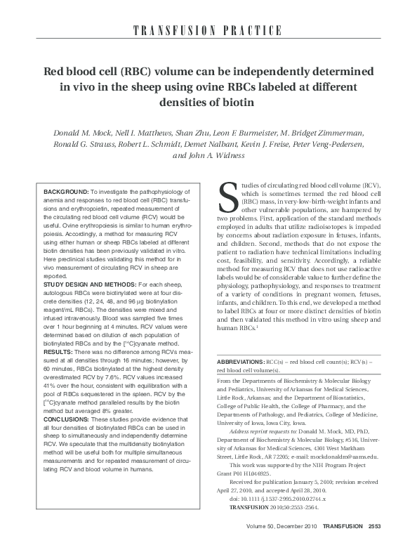 (PDF) Red blood cell (RBC) volume can be independently determined in ...