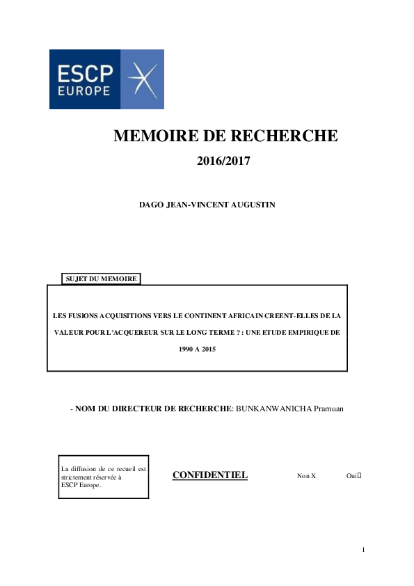 (PDF) MEMOIRE DE RECHERCHE SUJET DU MEMOIRE LES FUSIONS ACQUISITIONS ...
