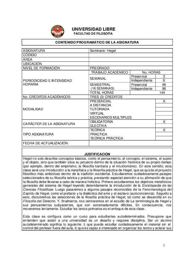 (PDF) Programa Seminario Hegel 2020-2 Universidad Libre