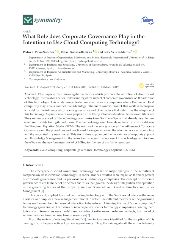 (PDF) What Role does Corporate Governance Play in the Intention to Use Cloud Computing Technology
