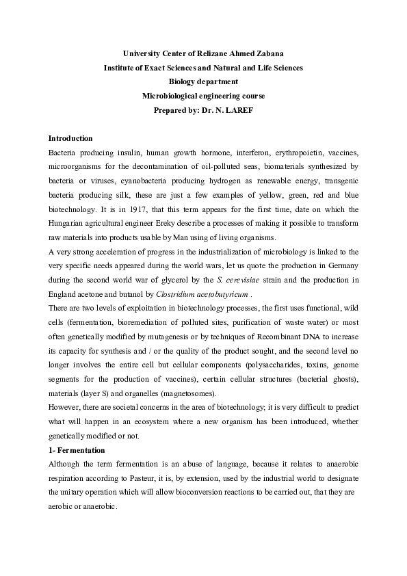 (PDF) Microbiological engineering course