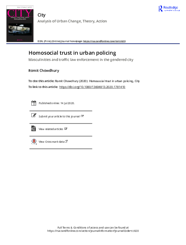 (PDF) Homosocial trust in urban policing: Masculinities and traffic law ...