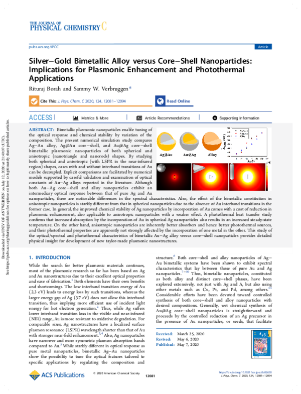 (PDF) Silver−Gold Bimetallic Alloy versus Core−Shell Nanoparticles ...