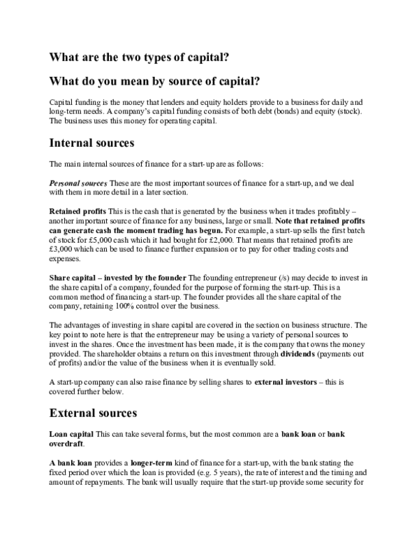(DOC) What are the two types of capital? What do you mean by source of ...