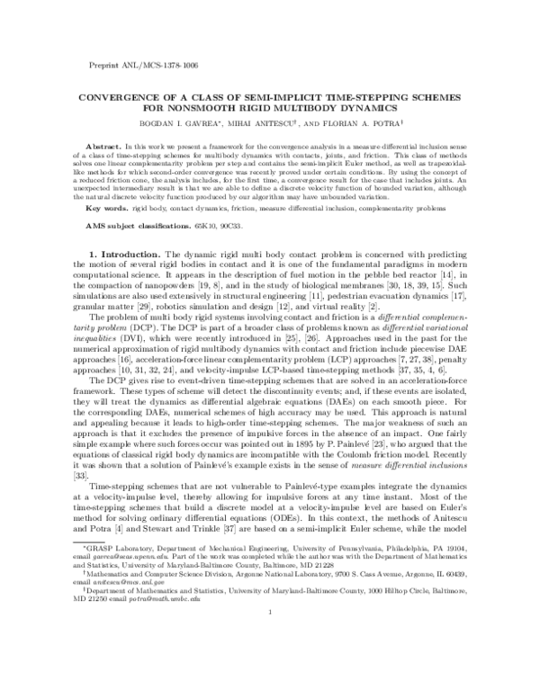 (PDF) Convergence of a Class of Semi-Implicit Time-Stepping Schemes for Nonsmooth Rigid ...