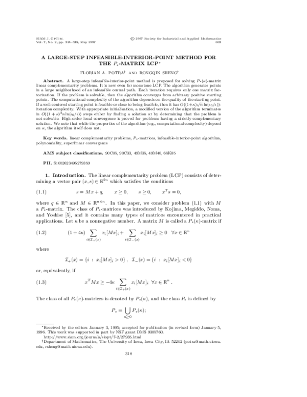 (PDF) A Large-Step Infeasible-Interior-Point Method for the P*-Matrix LCP