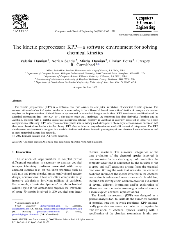 (PDF) The kinetic preprocessor KPP-a software environment for solving chemical kinetics