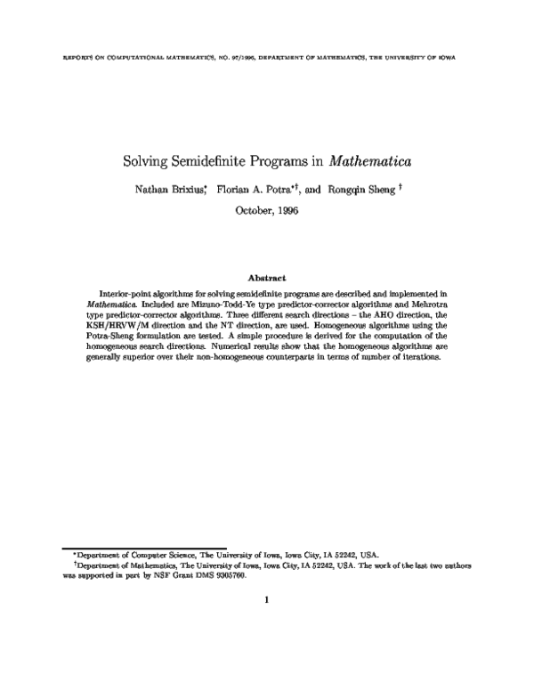 (PDF) Solving Semidefinite Programs in Mathematica
