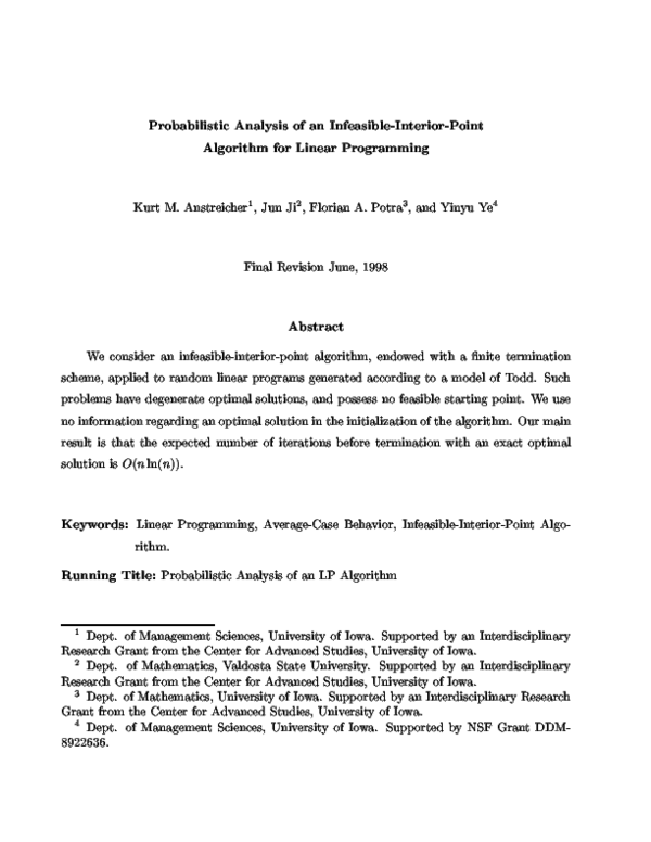 (PDF) Probabilistic Analysis of an Infeasible-Interior-Point Algorithm for Linear Programming