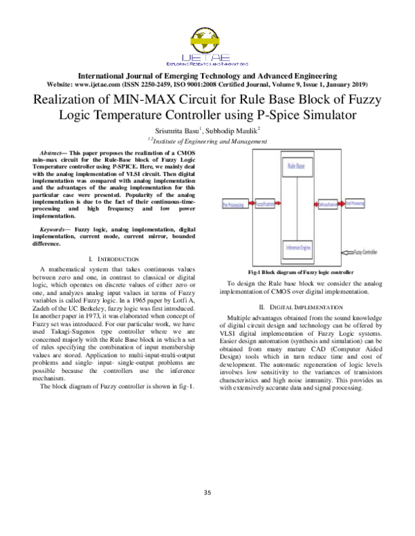 (PDF) Realization of MIN-MAX Circuit for Rule Base Block of Fuzzy Logic Temperature Controller ...