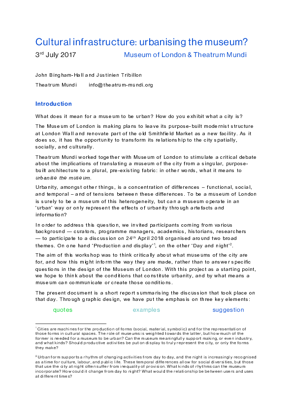 (PDF) Cultural infrastructure: urbanising the museum