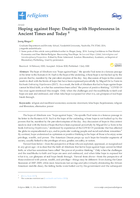 (PDF) Hoping against Hope: Dealing with Hopelessness in Ancient Times ...