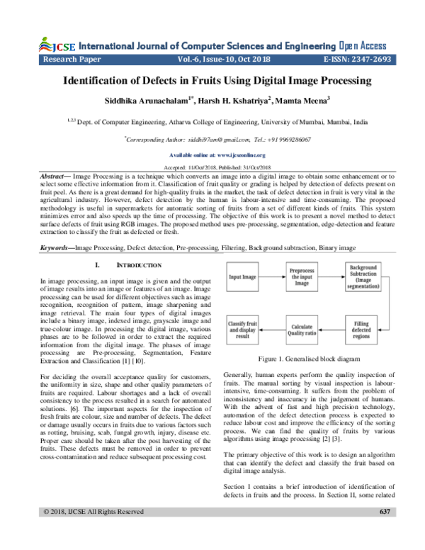(PDF) Identification of Defects in Fruits Using Digital Image Processing