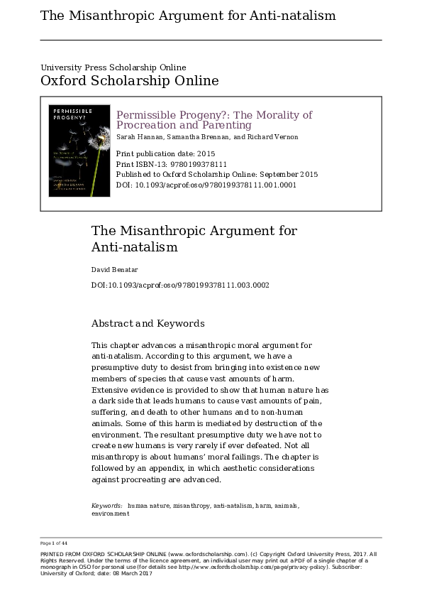 (PDF) The Misanthropic Argument for Anti-natalism
