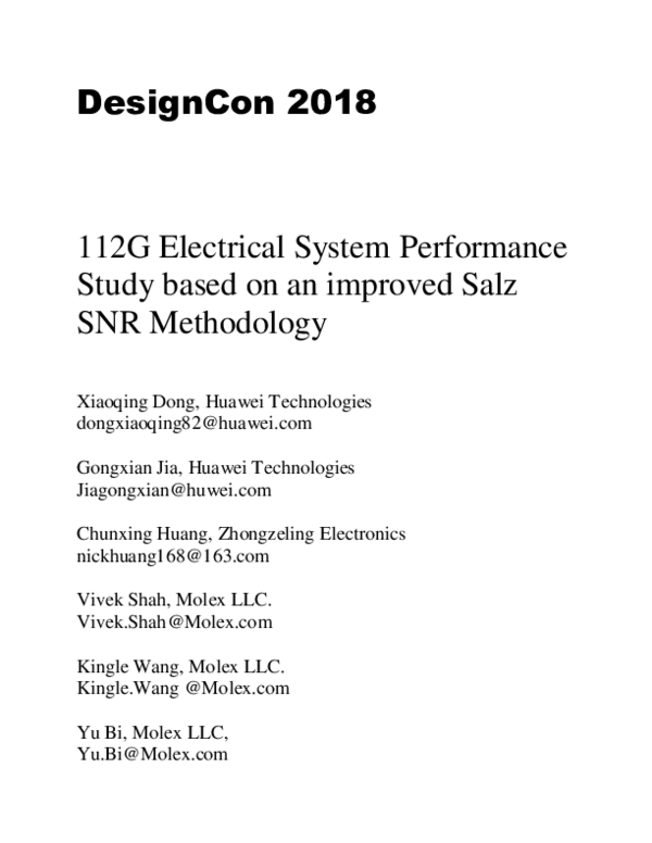 (PDF) 112G Electrical System Performance Study based on an improved Salz SNR Methodology