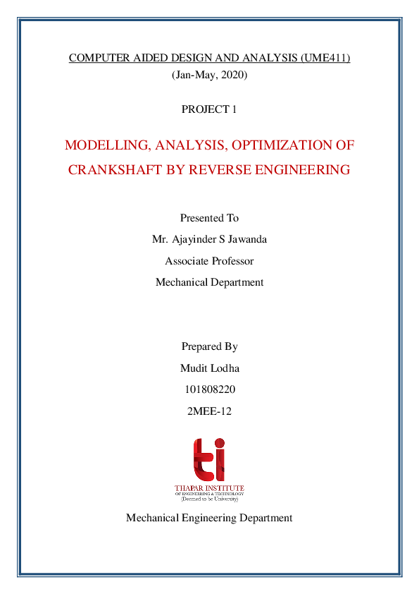 (PDF) COMPUTER AIDED DESIGN AND ANALYSIS (UME411) MODELLING, ANALYSIS ...