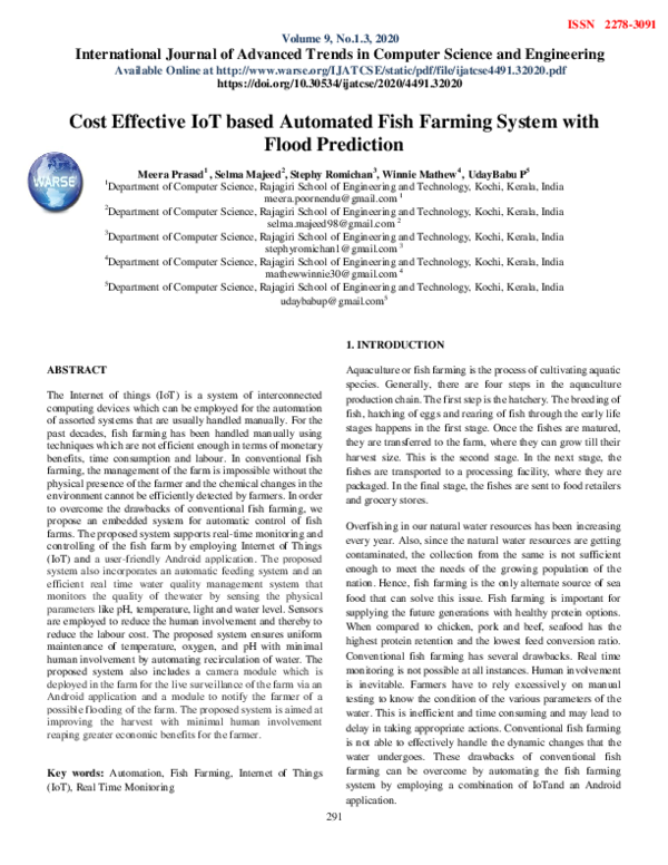 (PDF) Cost Effective IoT based Automated Fish Farming System with Flood ...