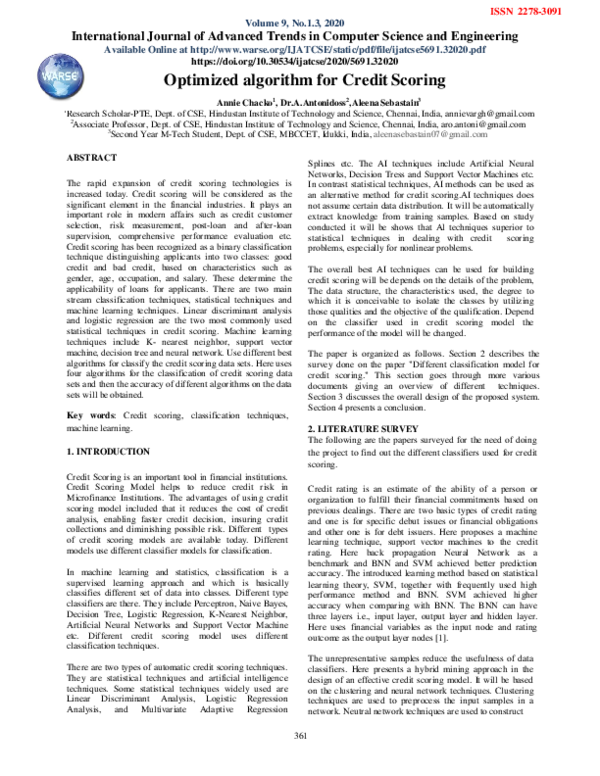 (PDF) Optimized algorithm for Credit Scoring