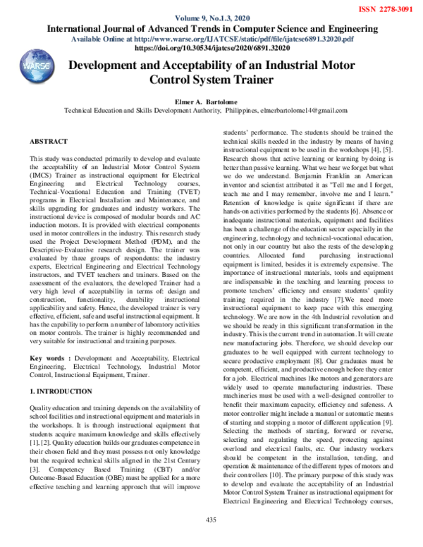 (PDF) Development and Acceptability of an Industrial Motor Control ...
