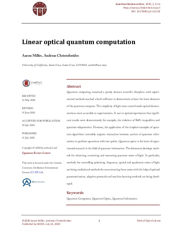 (PDF) Linear optical quantum computation