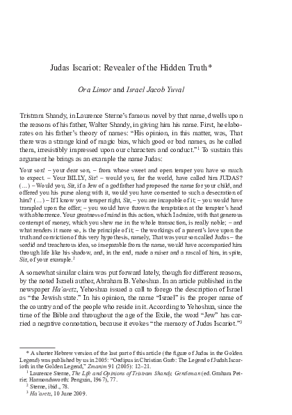 (PDF) Ora Limor and Israel Jacob Yuval, “Judas Iscariot: Revealer of ...