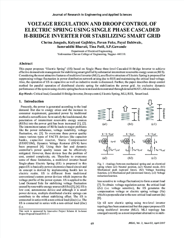 (PDF) VOLTAGE REGULATION AND DROOP CONTROL OF ELECTRIC SPRING USING SINGLE PHASE CASCADED H ...