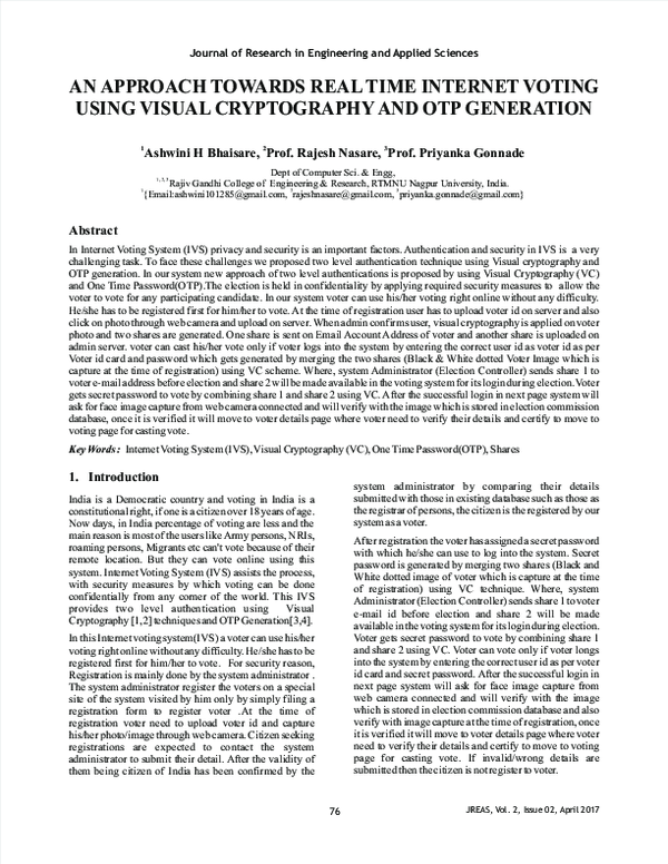 Pdf Real Time Internet Voting With Visual Cryptography And Otp