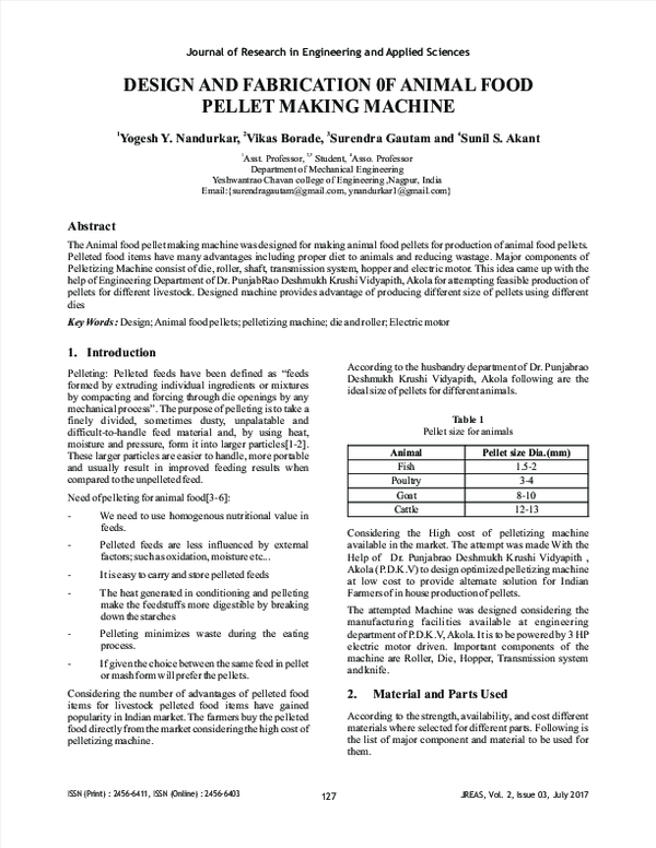 (PDF) DESIGN AND FABRICATION 0F ANIMAL FOOD PELLET MAKING MACHINE