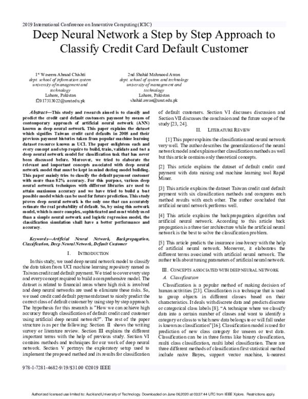 Pdf Deep Neural Network A Step By Step Approach To Classify Credit Card Default Customer