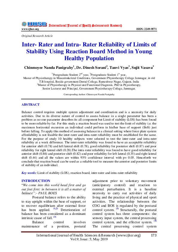 (PDF) Inter-Rater and Intra-Rater Reliability of Limits of Stability ...