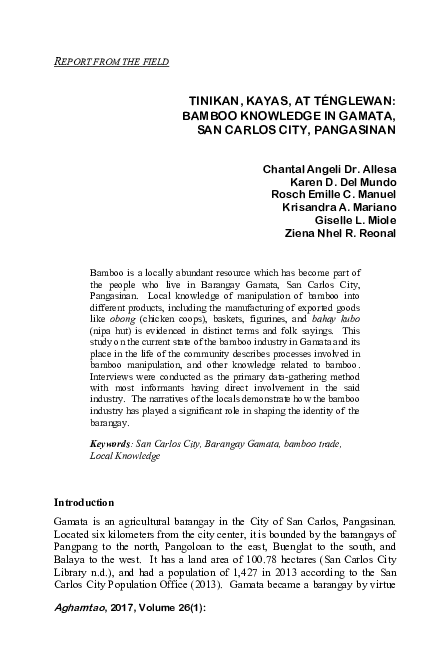 (PDF) TINIKAN, KAYAS, AT TÉNGLEWAN: BAMBOO KNOWLEDGE IN GAMATA, SAN ...