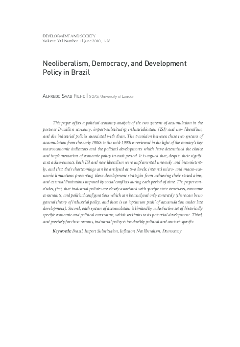 (PDF) Neoliberalism, Democracy, and Development Policy in Brazil
