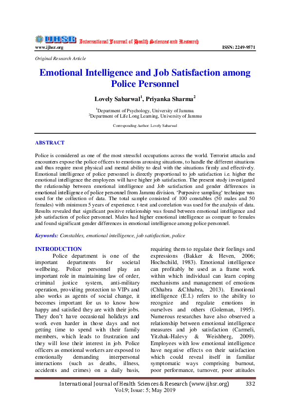 (PDF) Emotional Intelligence and Job Satisfaction among Police Personnel