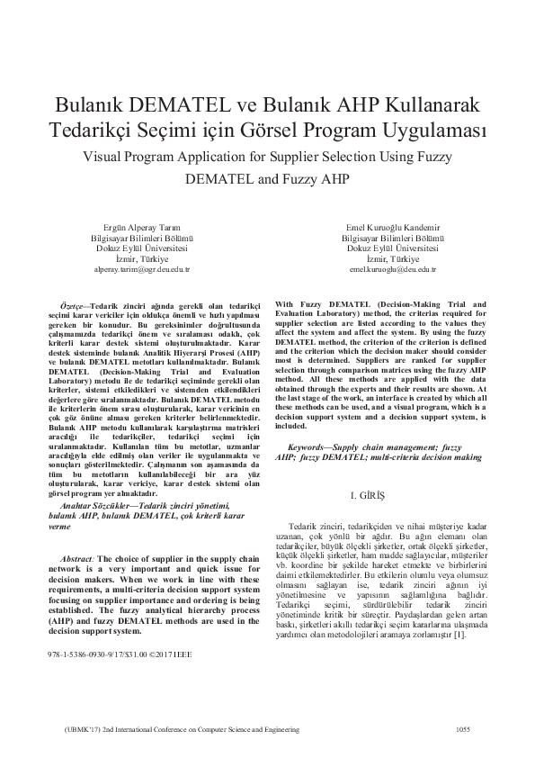 Pdf Visual Program Application For Supplier Selection Using Fuzzy Dematel And Fuzzy Ahp