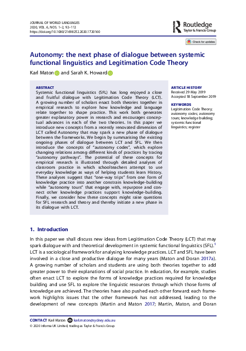 (PDF) Autonomy: the next phase of dialogue between systemic functional ...