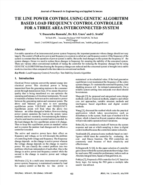 (PDF) TIE LINE POWER CONTROL USING GENETIC ALGORITHM BASED LOAD FREQUENCY CONTROL CONTROLLER FOR ...