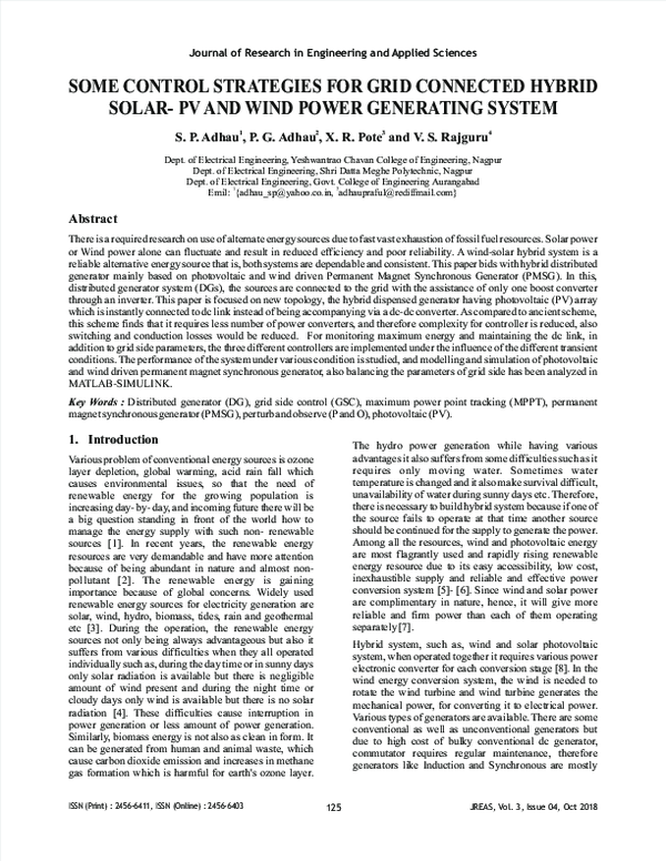 Pdf Some Control Strategies For Grid Connected Hybrid Solar Pv And Wind Power Generating System